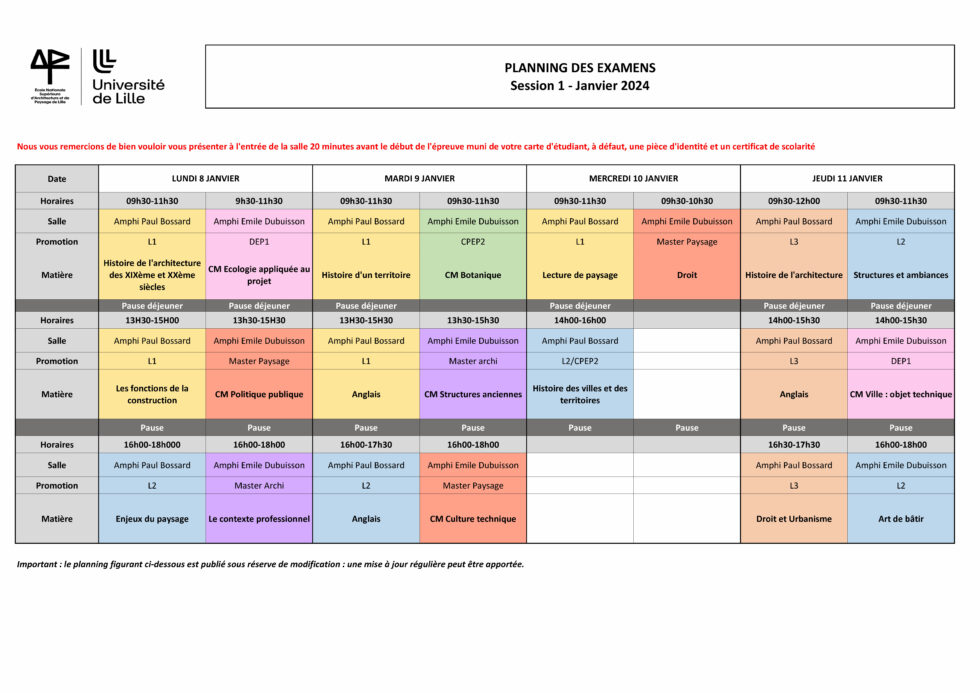 Planning des examens - ENSAPL